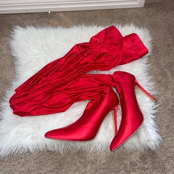 SHEIN | Shoes | Stiletto Heeled Sock Boots In Red | Poshmark